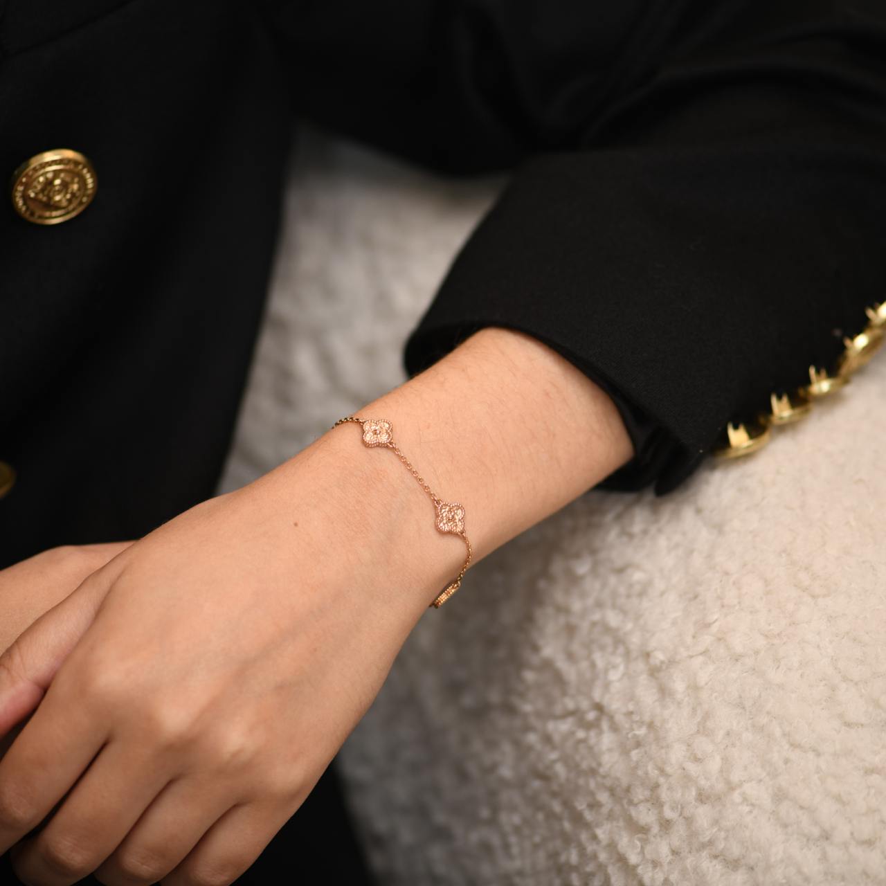 Van Cleef Arpels Sweet Alhambra 6 Motif 18K Hammered Rose Gold Brace Dandelion Antiques