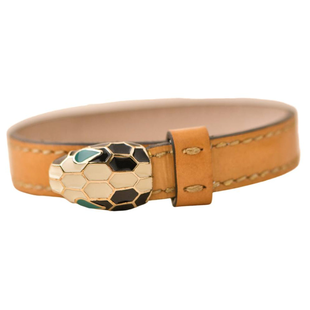 Bvlgari Serpenti Forever Enamel Tan Leather Bracelet Size S Dandelion Antiques