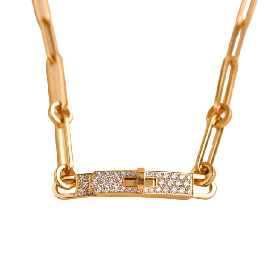 Hermès Kelly Chaine Diamond 18K Rose Gold Chain Link Choker Necklace ...