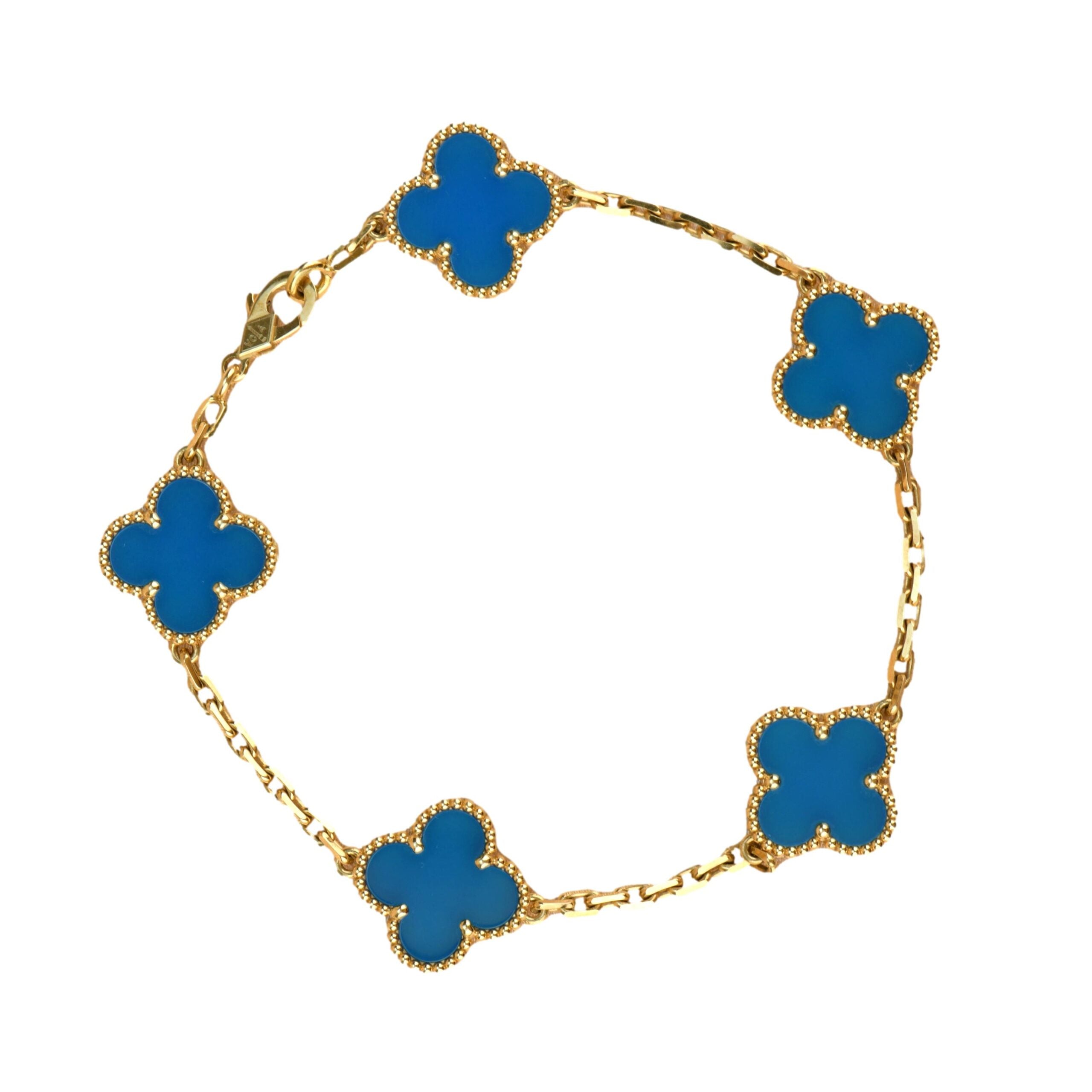 Van Cleef & Arpels Blue Porcelain Yellow Gold Alhambra Bracelet ...