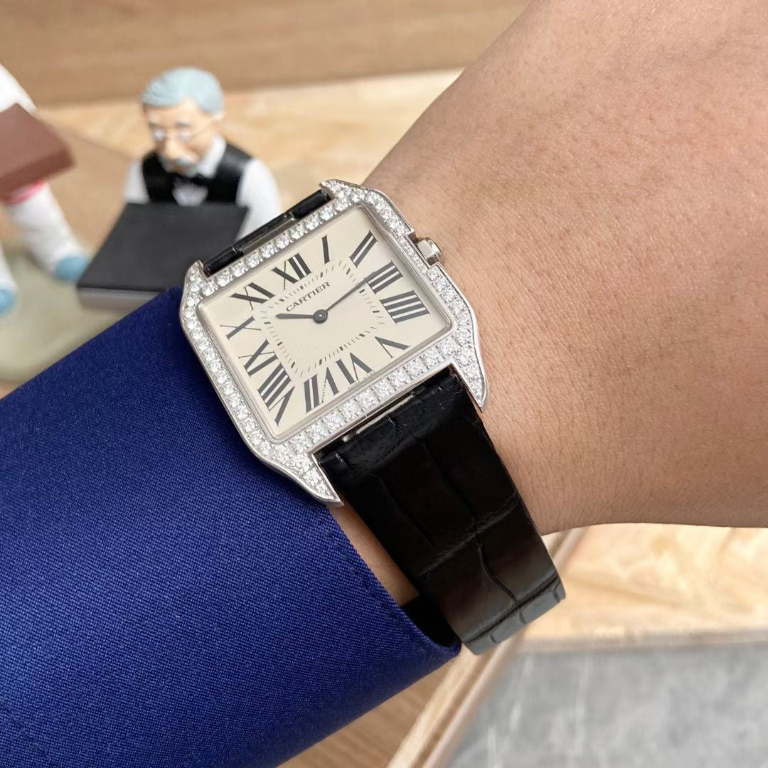 Cartier Santos Dumont 18k White Gold Diamond Silver Dial Mens Watch Re Dandelion Antiques